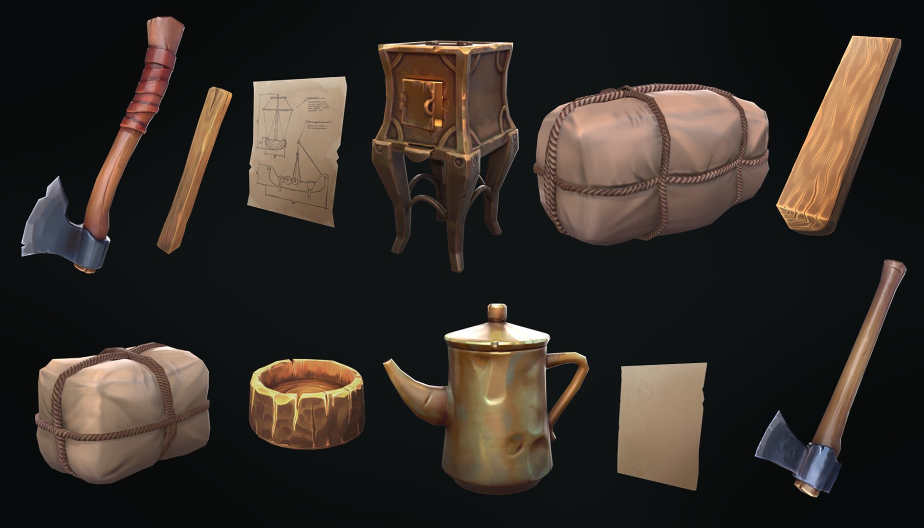 3D PROPS Hand-painted Textured Game-Ready Set 3D - TurboSquid 2124401