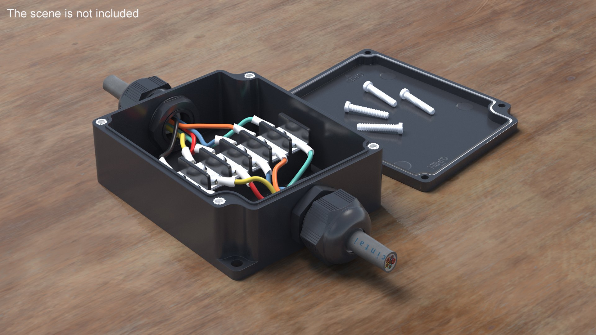 Black Junction Box with 2 Wires model - TurboSquid 1908711