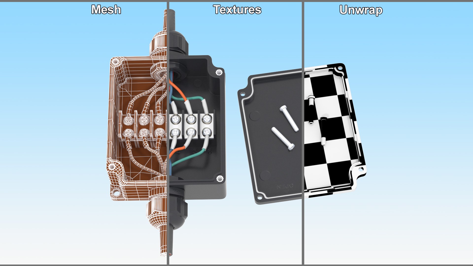 Black Junction Box With 2 Wires Model - TurboSquid 1908711