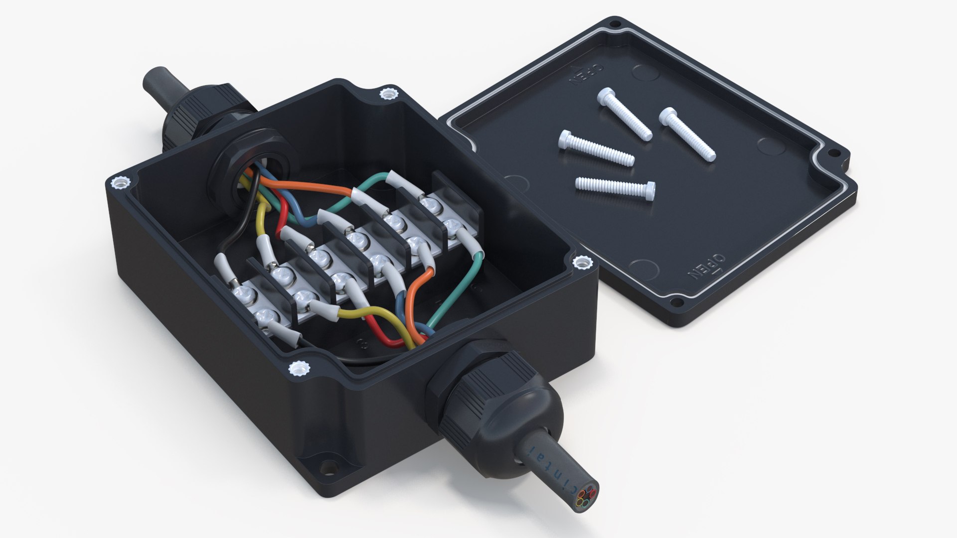 Black Junction Box with 2 Wires model - TurboSquid 1908711