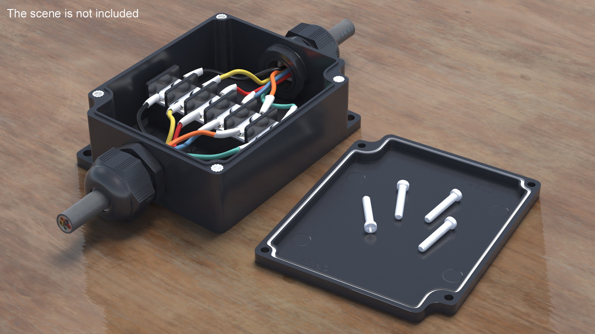 Black Junction Box with 2 Wires model - TurboSquid 1908711