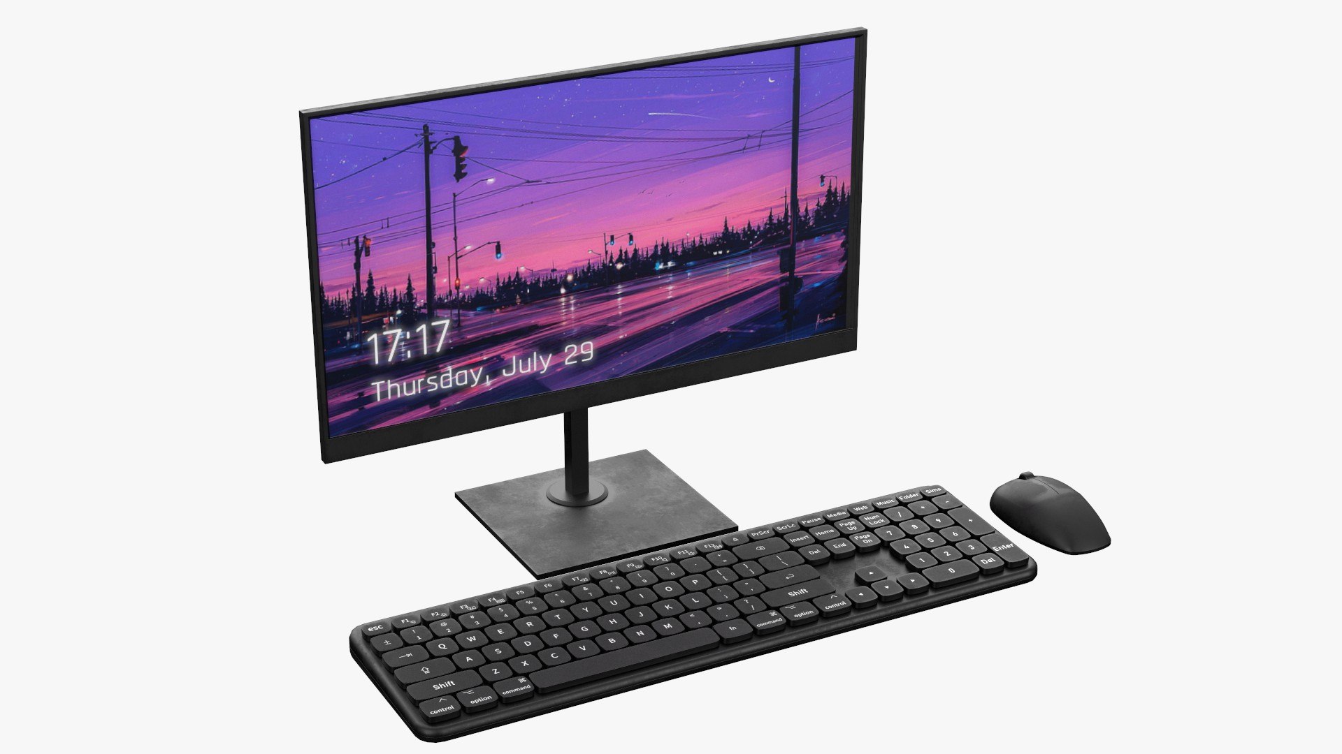 Wireles Computer Set Keyboard Mouse Monitor Black 3D Model - TurboSquid ...