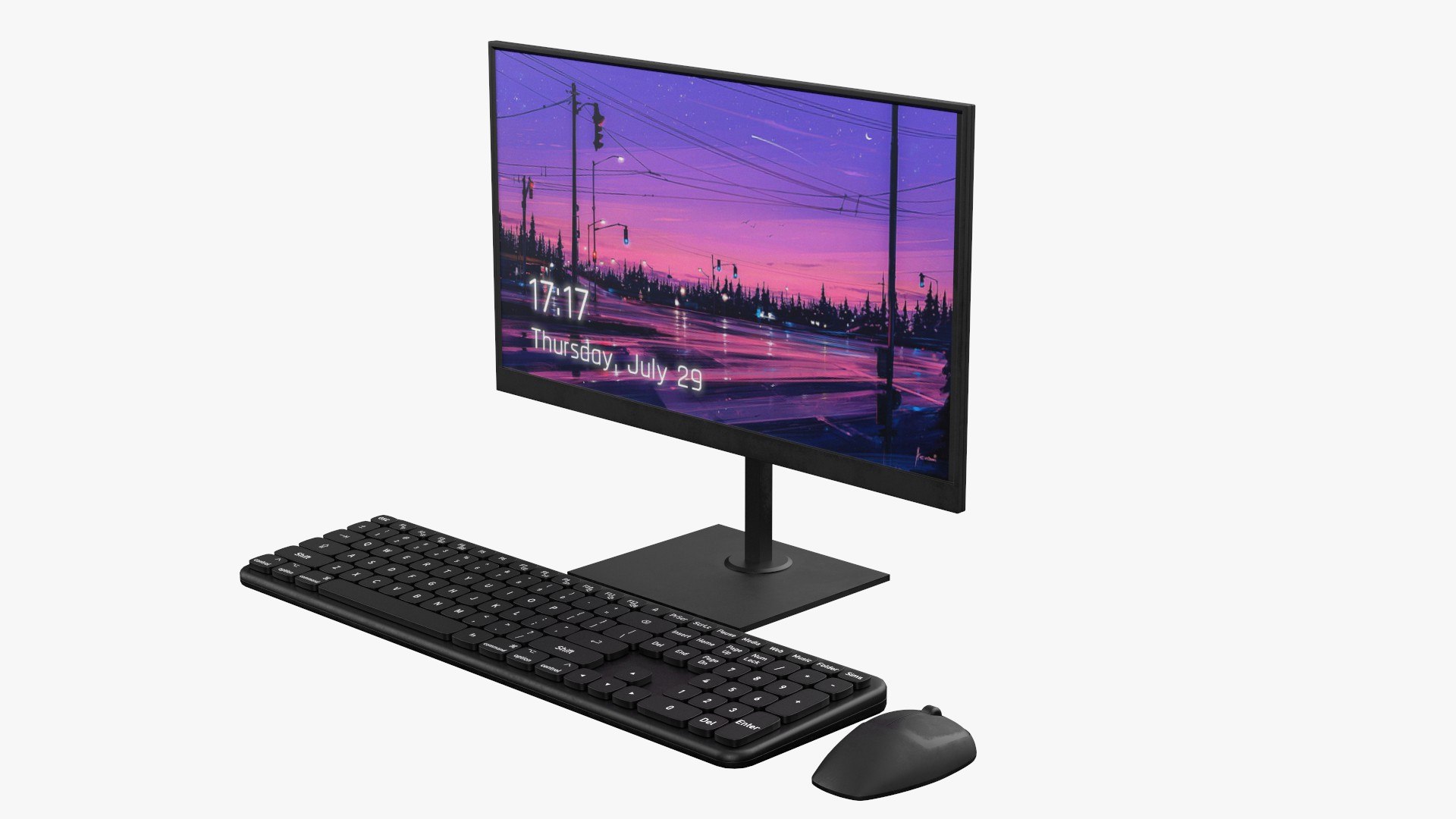 Wireles Computer Set Keyboard Mouse Monitor Black 3D Model - TurboSquid ...