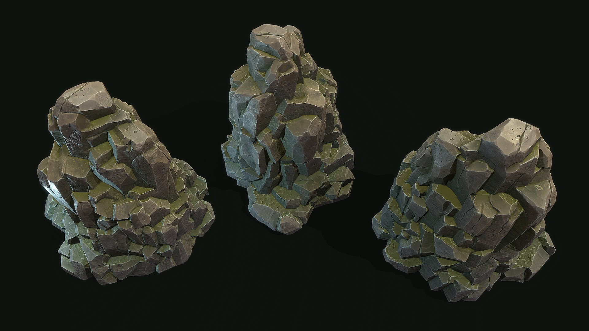 3D Stylized Gray Stone moss 6 - TurboSquid 2135133
