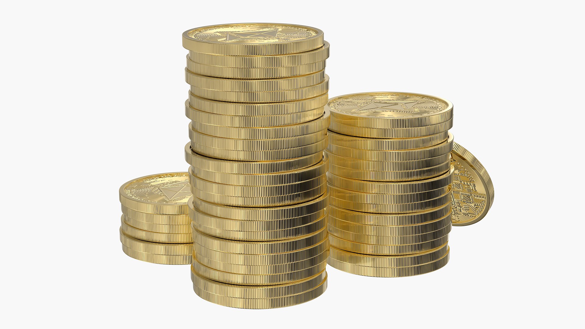 3D Ethereum Gold Coin Stack - TurboSquid 2276213