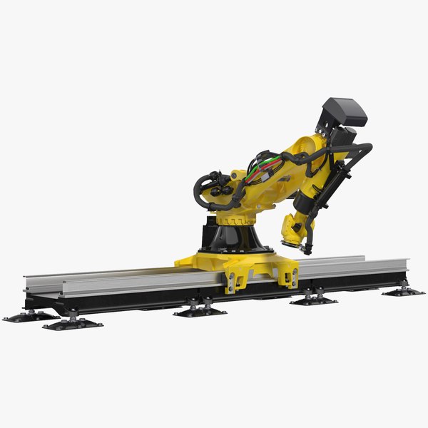 modelo 3d Brazo robótico amarillo sobre raíles preparado para Cinema 4D ...