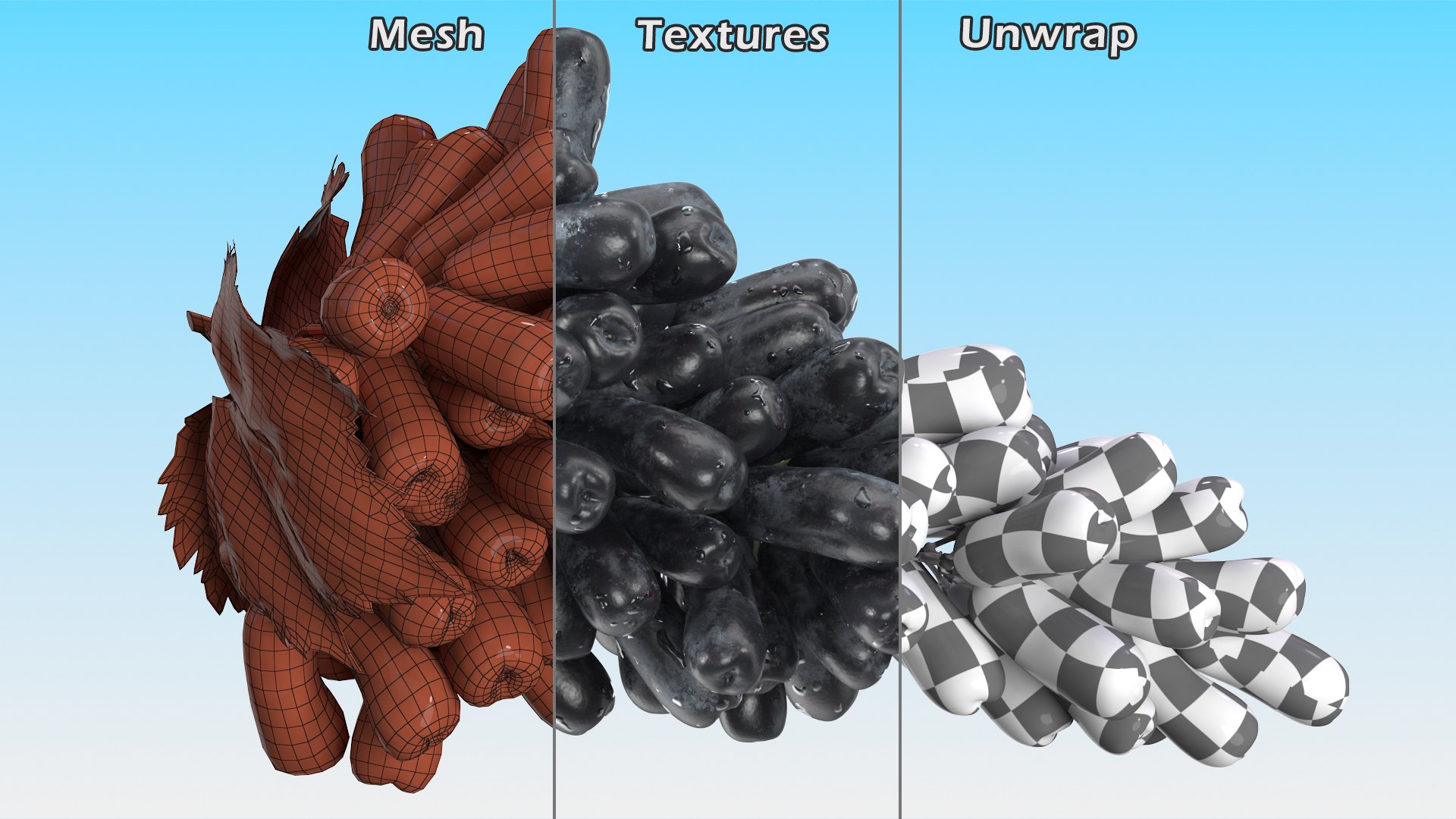 3D Sweet Sapphire Grapes Wet With Leaf Model - TurboSquid 2201983