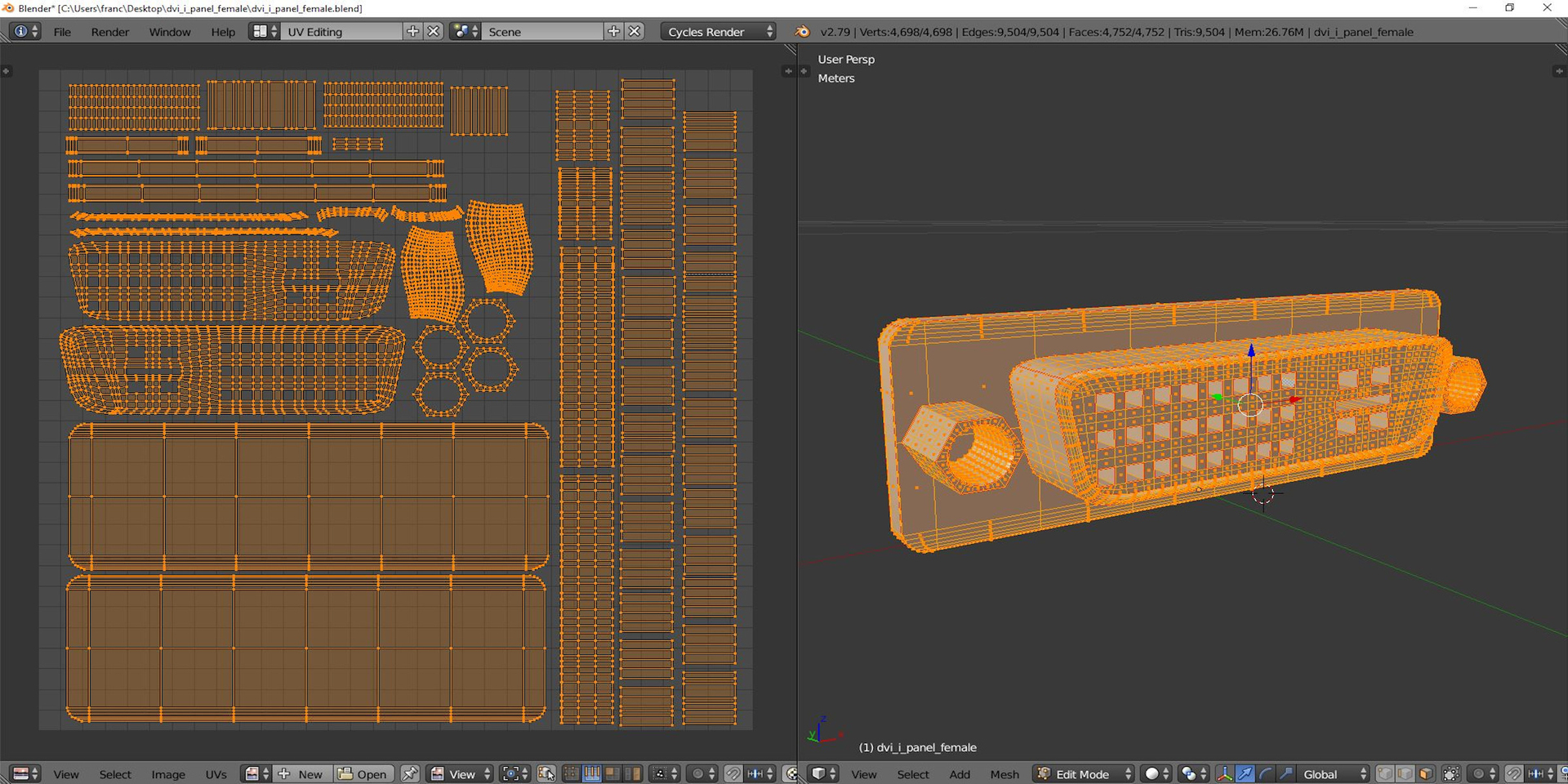 3d dvi panel mount connector model