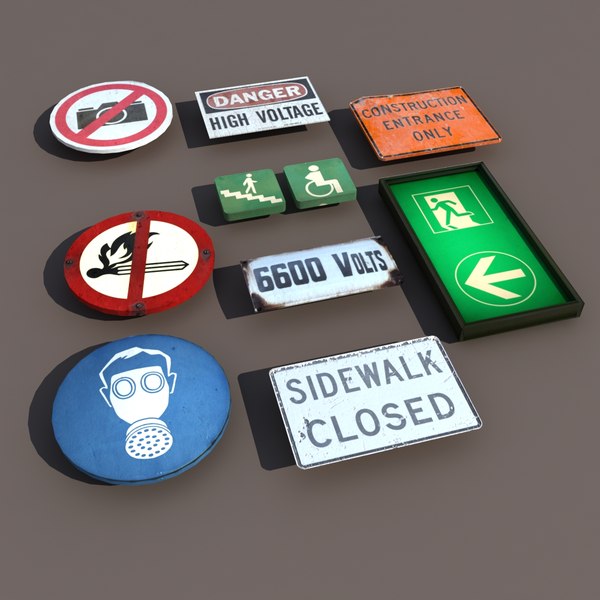 3d city signs modeled model