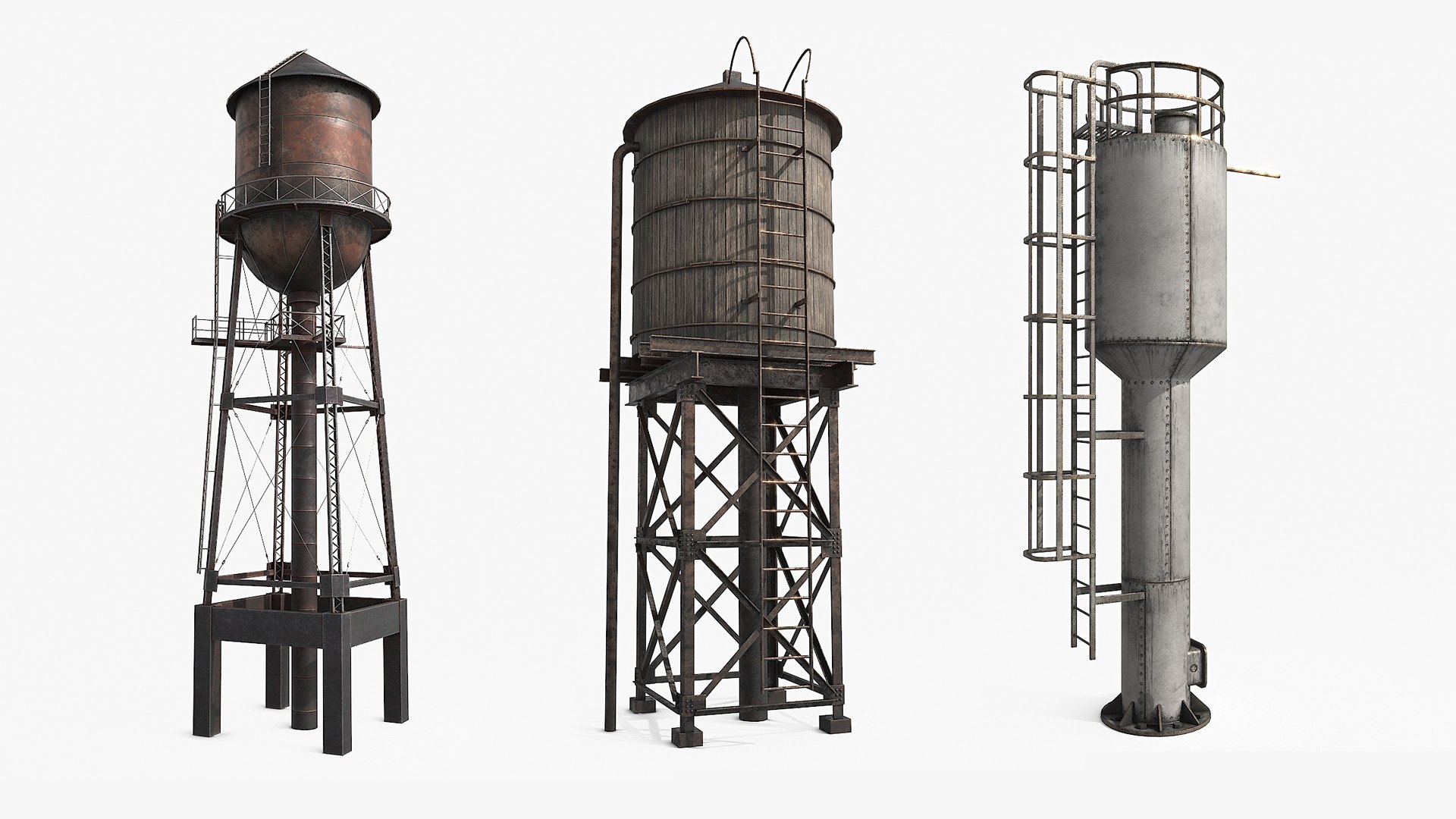3D Model Vintage Water Tower Collection - TurboSquid 2384583