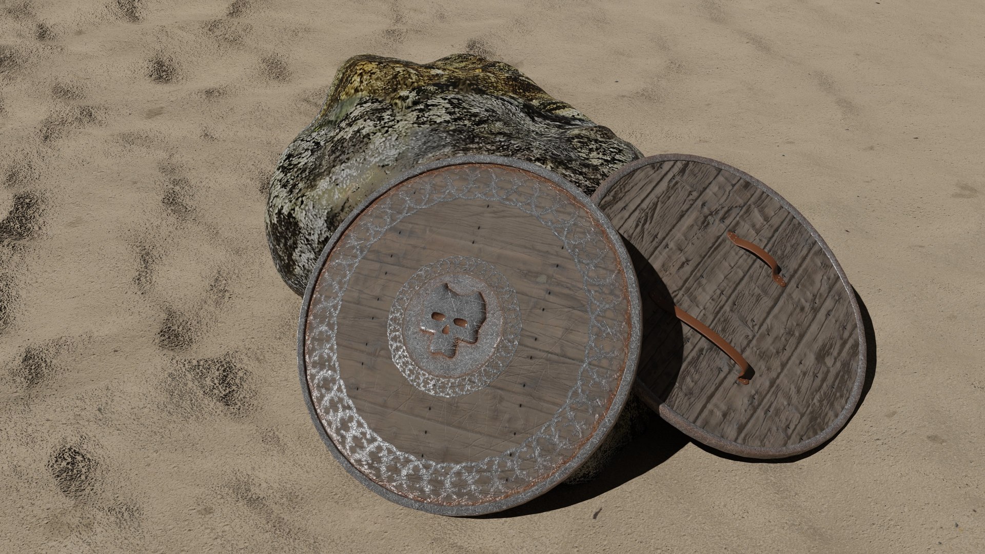 3D Low Poly Skull Shield PBR - Battered Model - TurboSquid 1976362