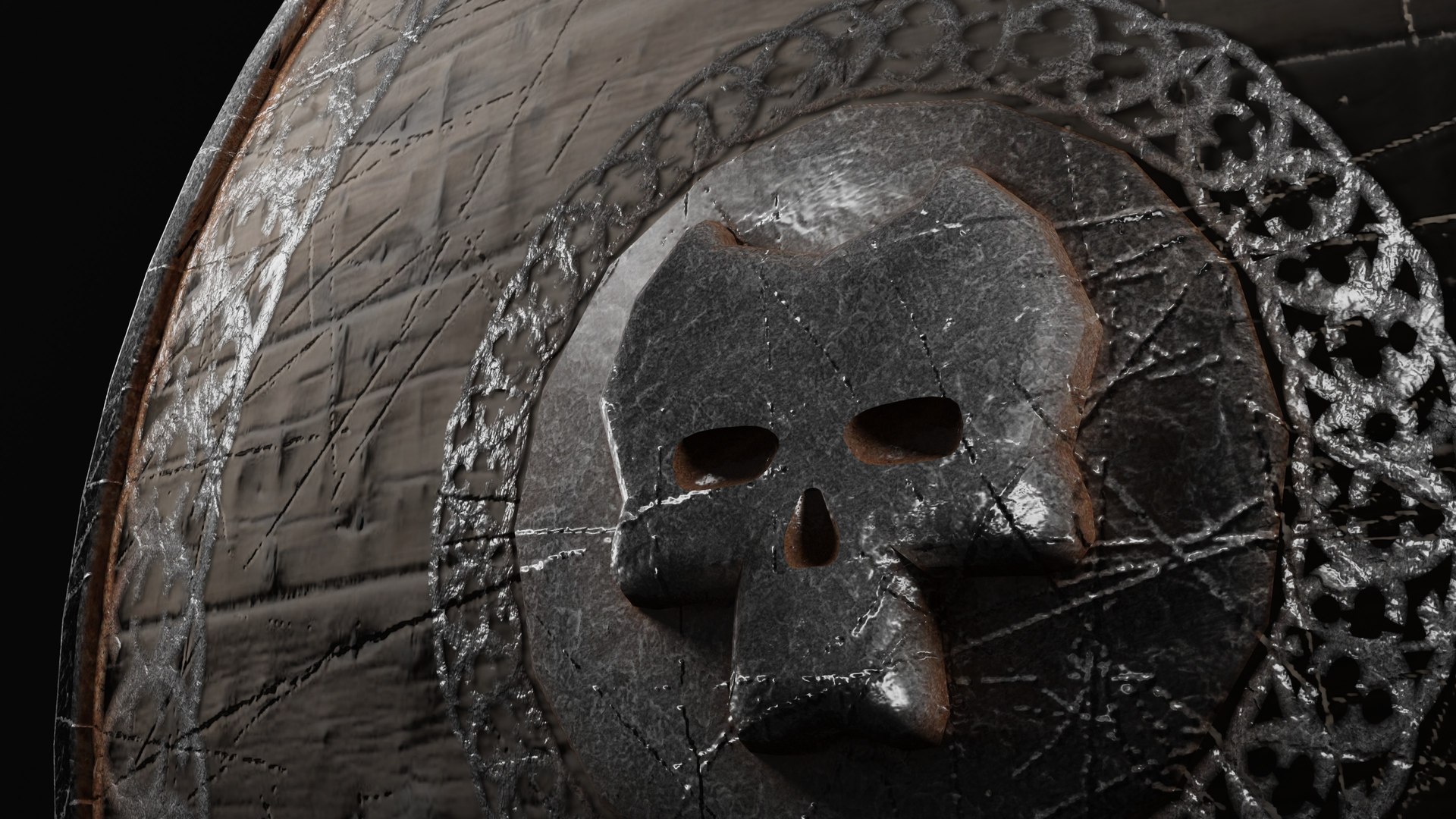 3D Low Poly Skull Shield PBR - Battered Model - TurboSquid 1976362