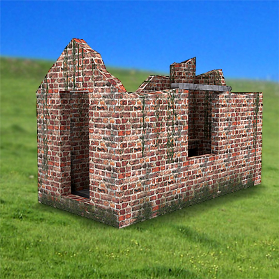 3d Ruined Brick Building Model