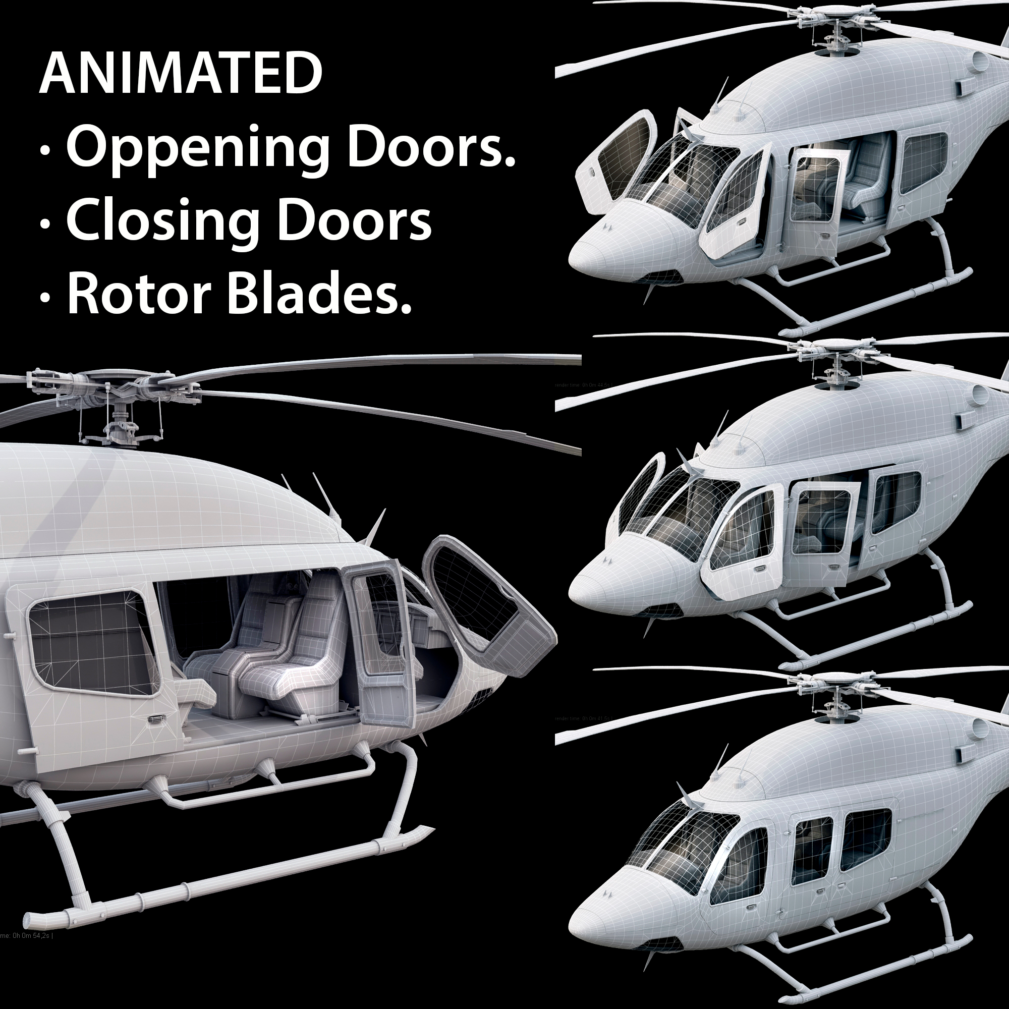 bell 429 helicopter interior 3d model