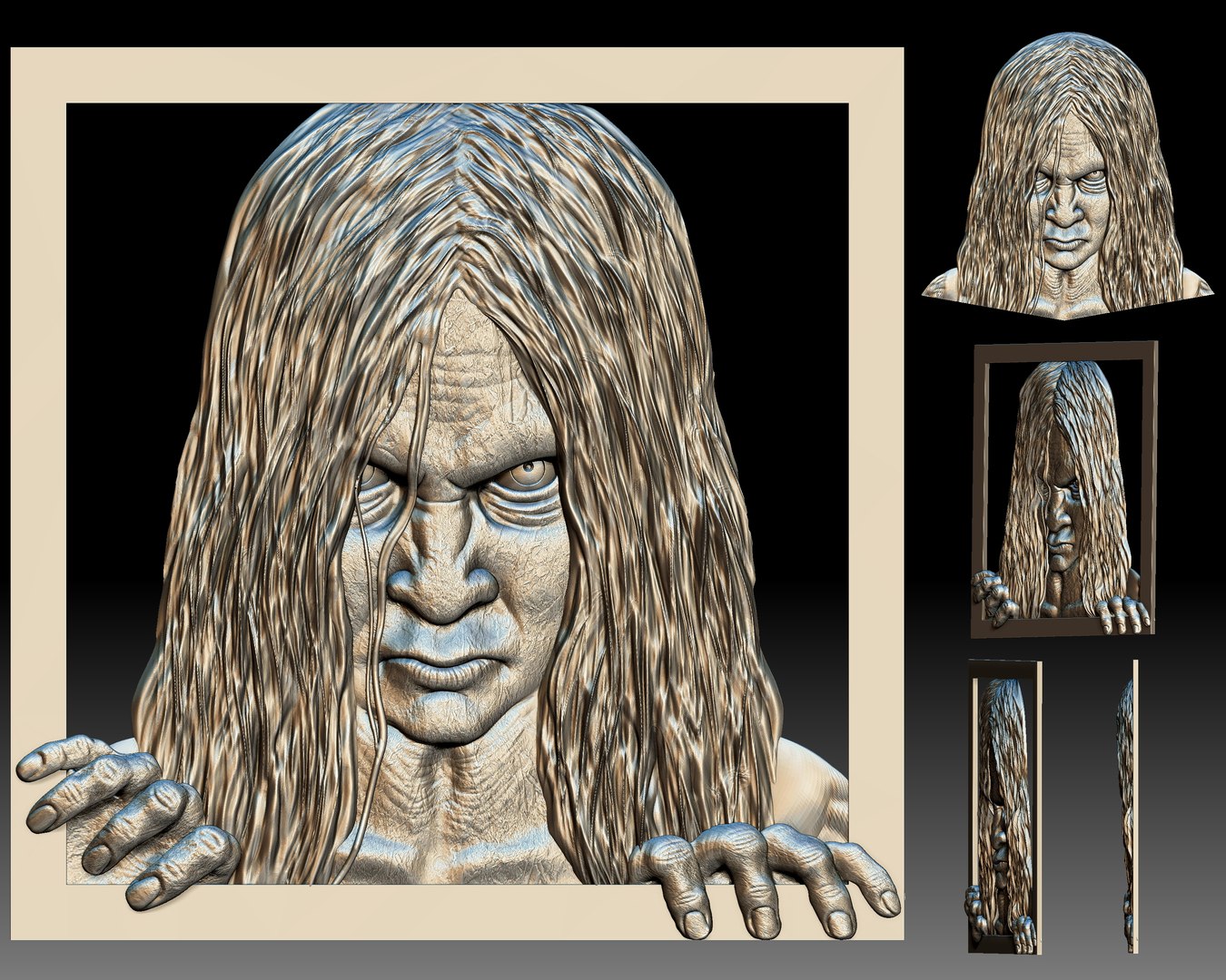 무료 CNC 라우터 또는 3D 프린터 용 Samara Monster The Ring 공포 영화 릴리프 모델 3D 모델 ...