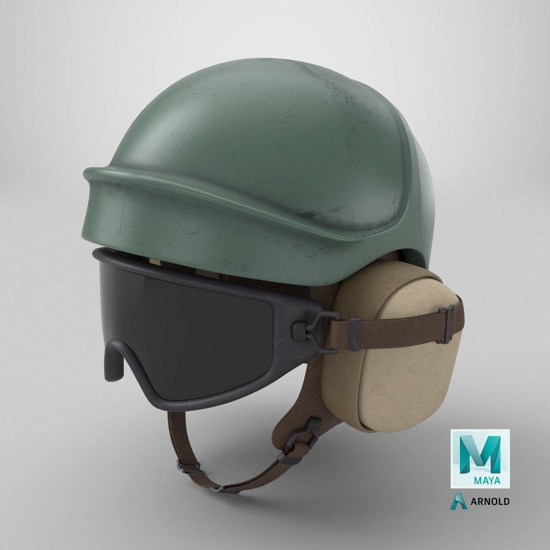 3D Flight Deck Technician Helmet With Goggles Green Used Model ...