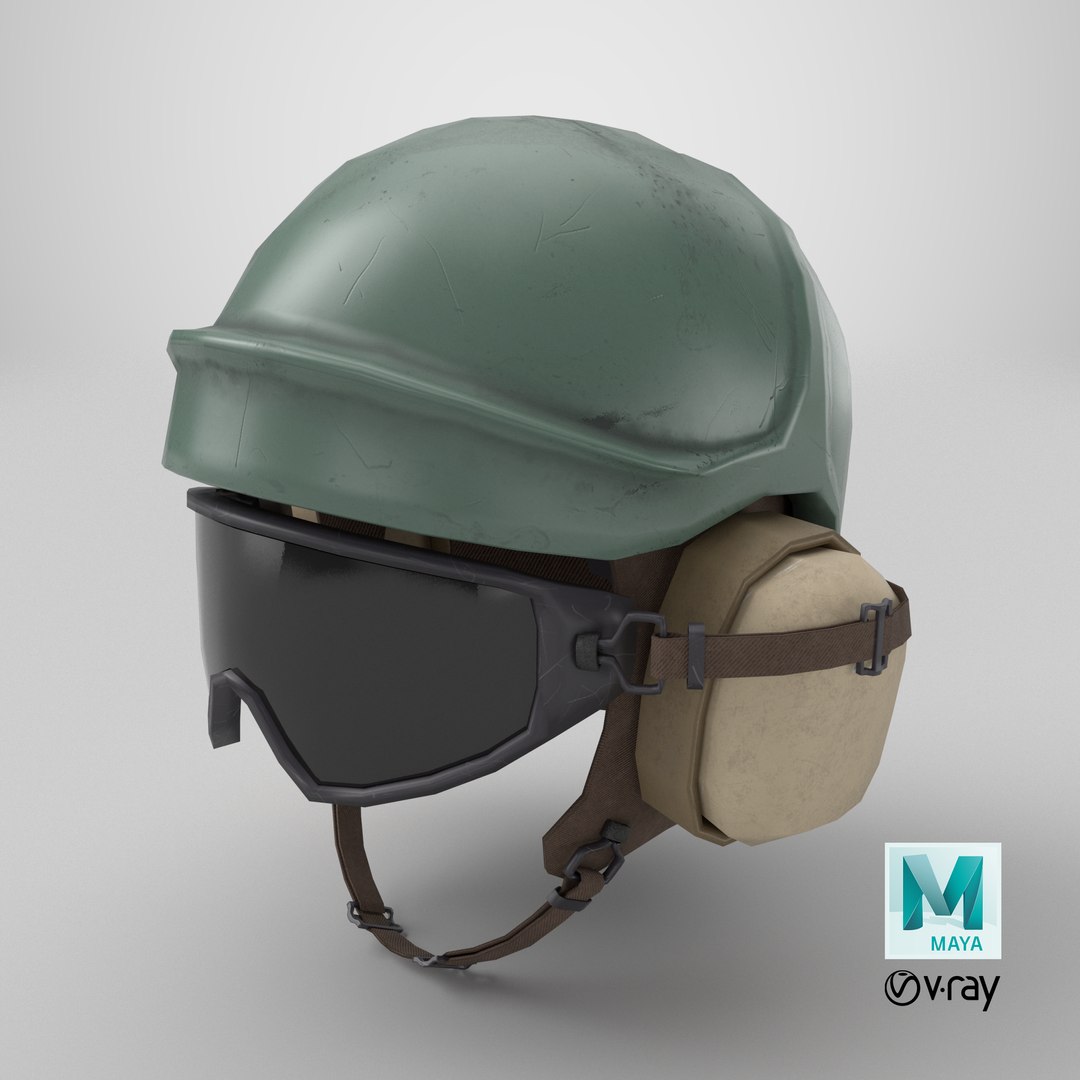 3D Flight Deck Technician Helmet With Goggles Green Used Model ...