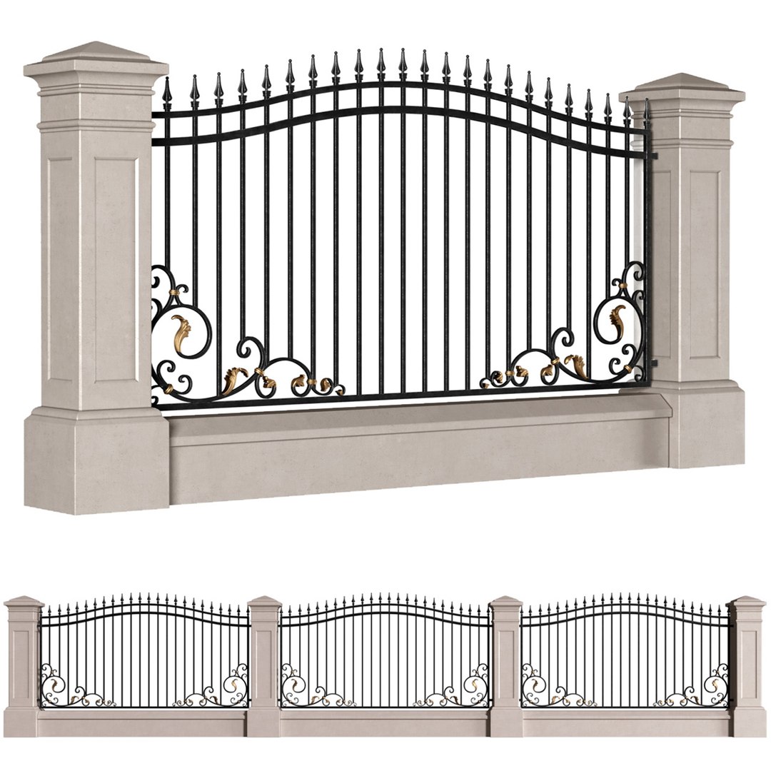Fence In Classic Style With Wrought Iron Railing 3D Model - TurboSquid ...
