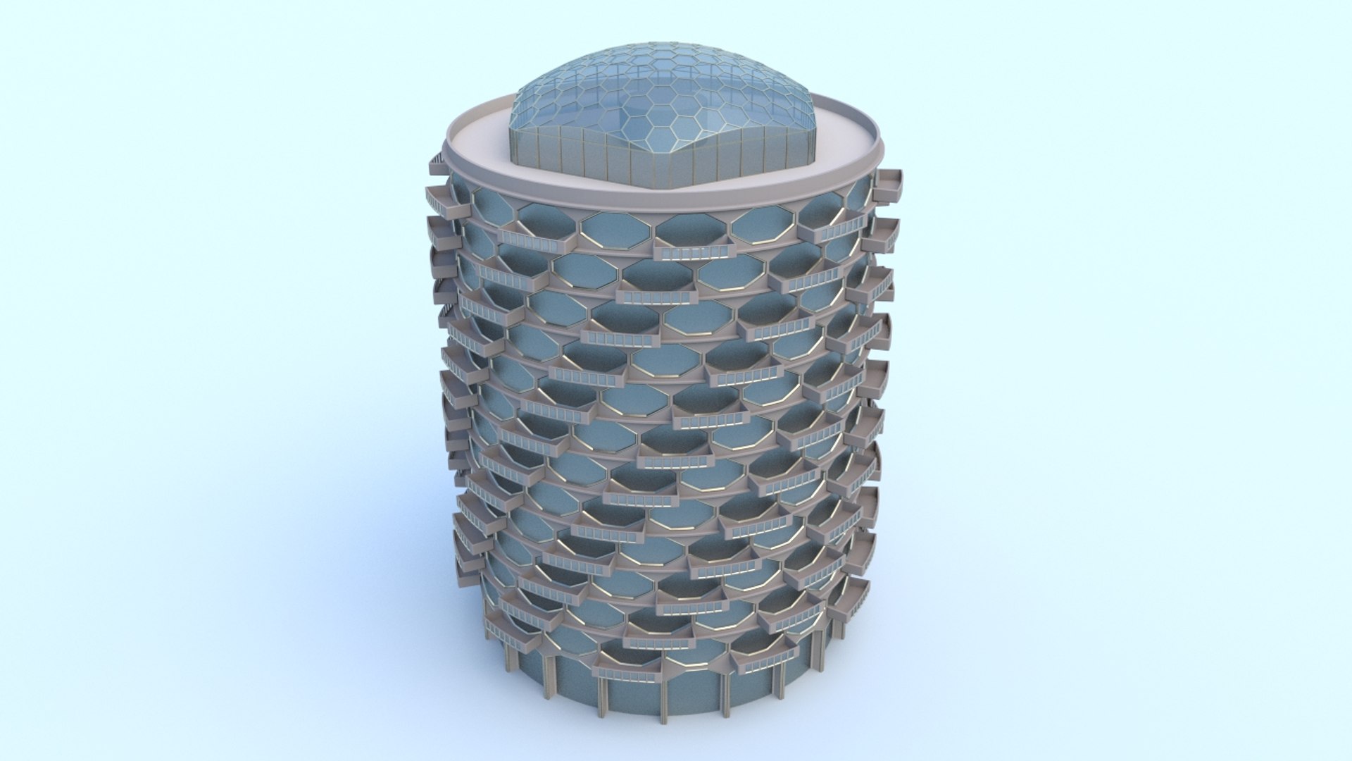 3d Model Building Hexagon Balconies