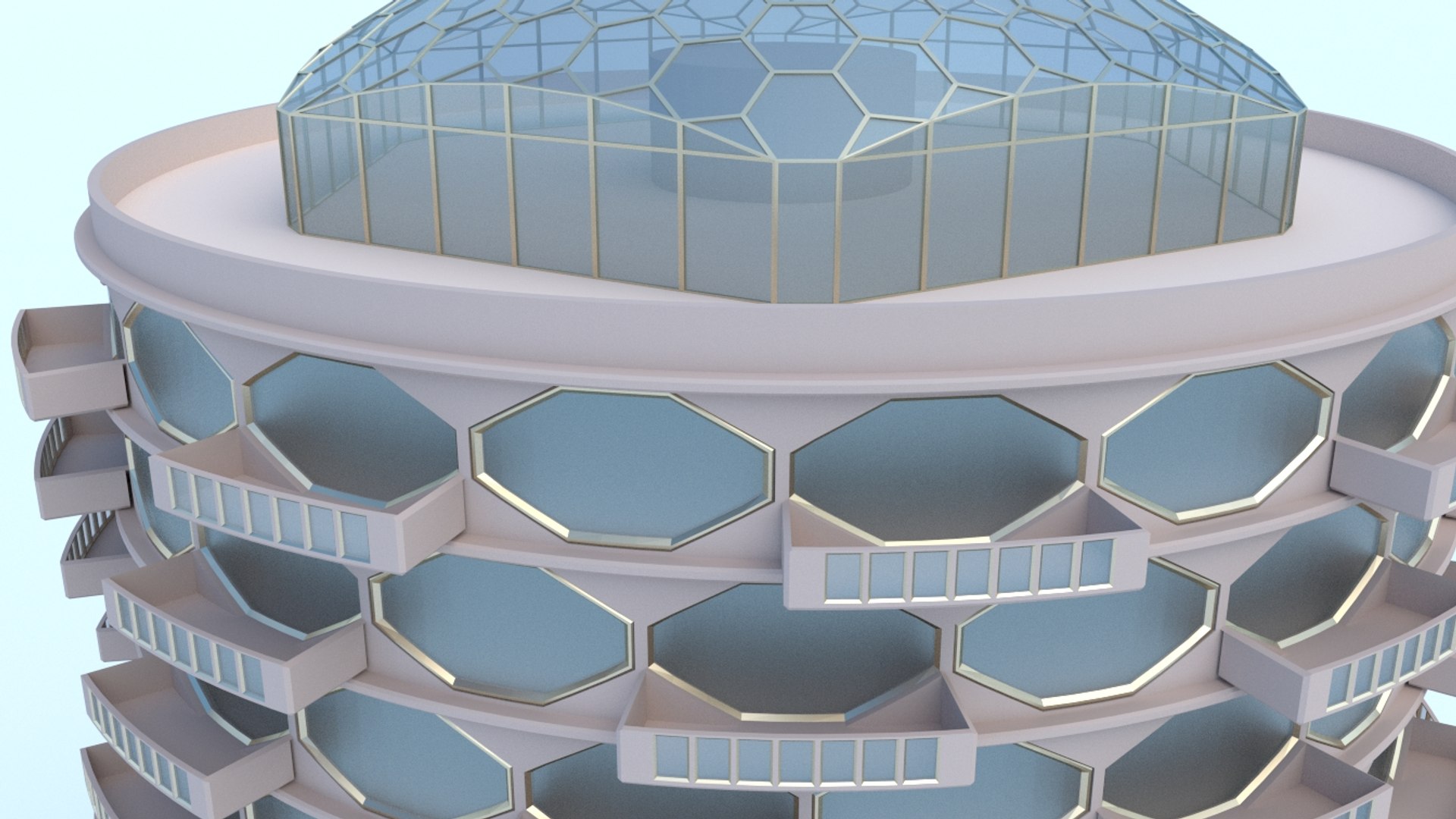 3d Model Building Hexagon Balconies