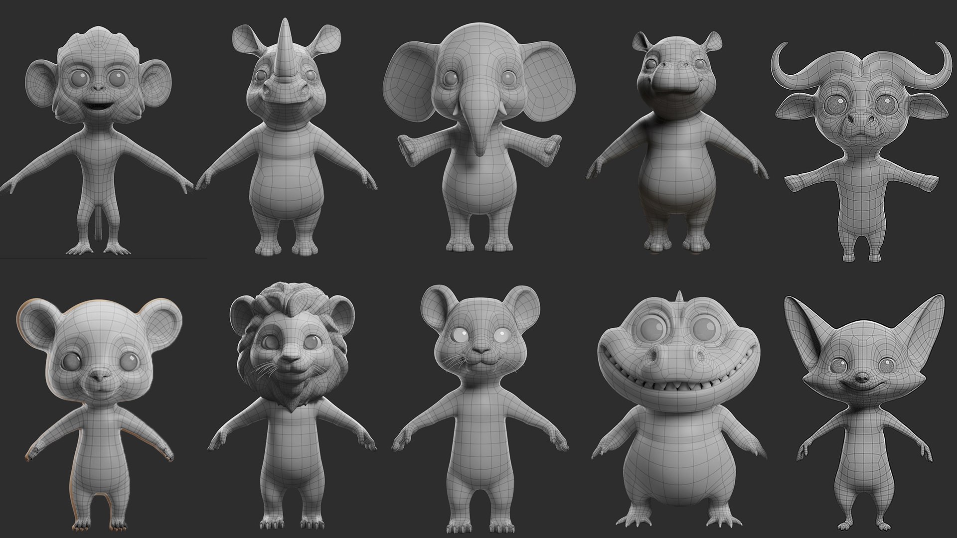 10 Wild Animal - Cartoon Pack 3D Model - TurboSquid 2421258