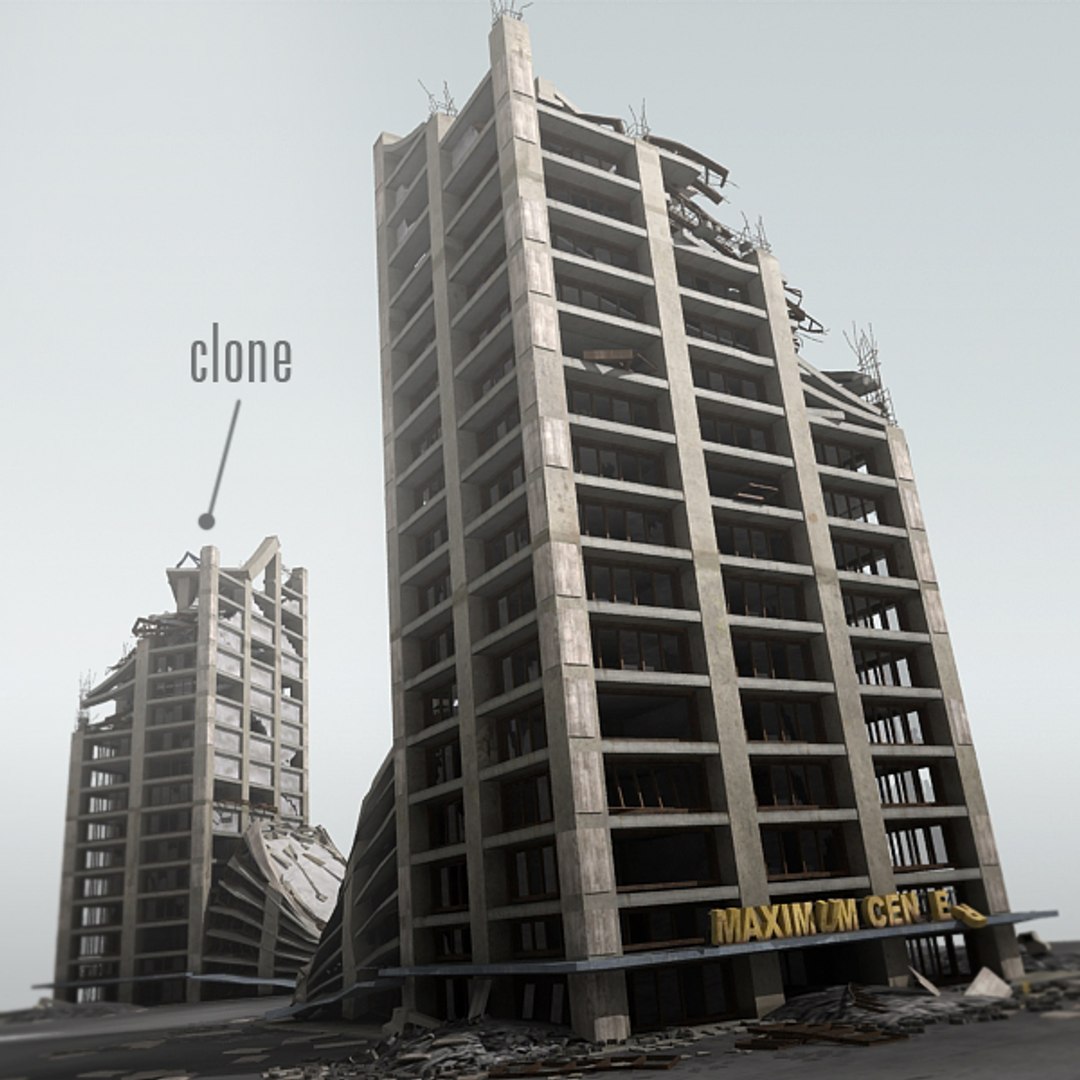 3d destroyed building