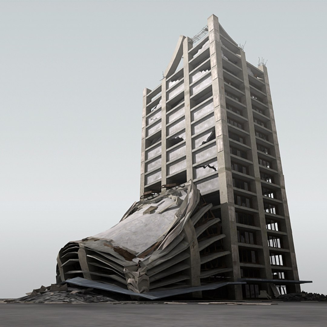 3d destroyed building