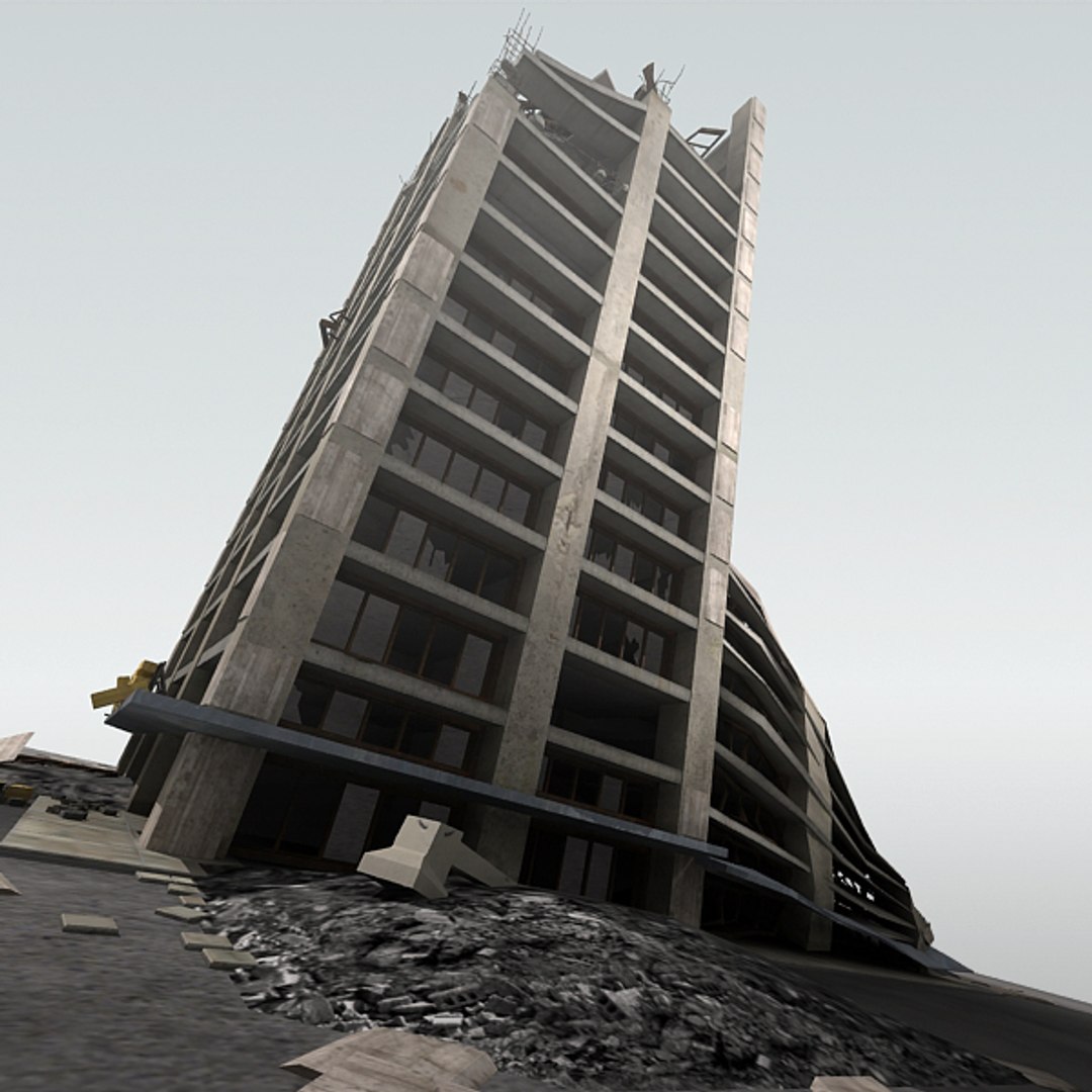 3d destroyed building