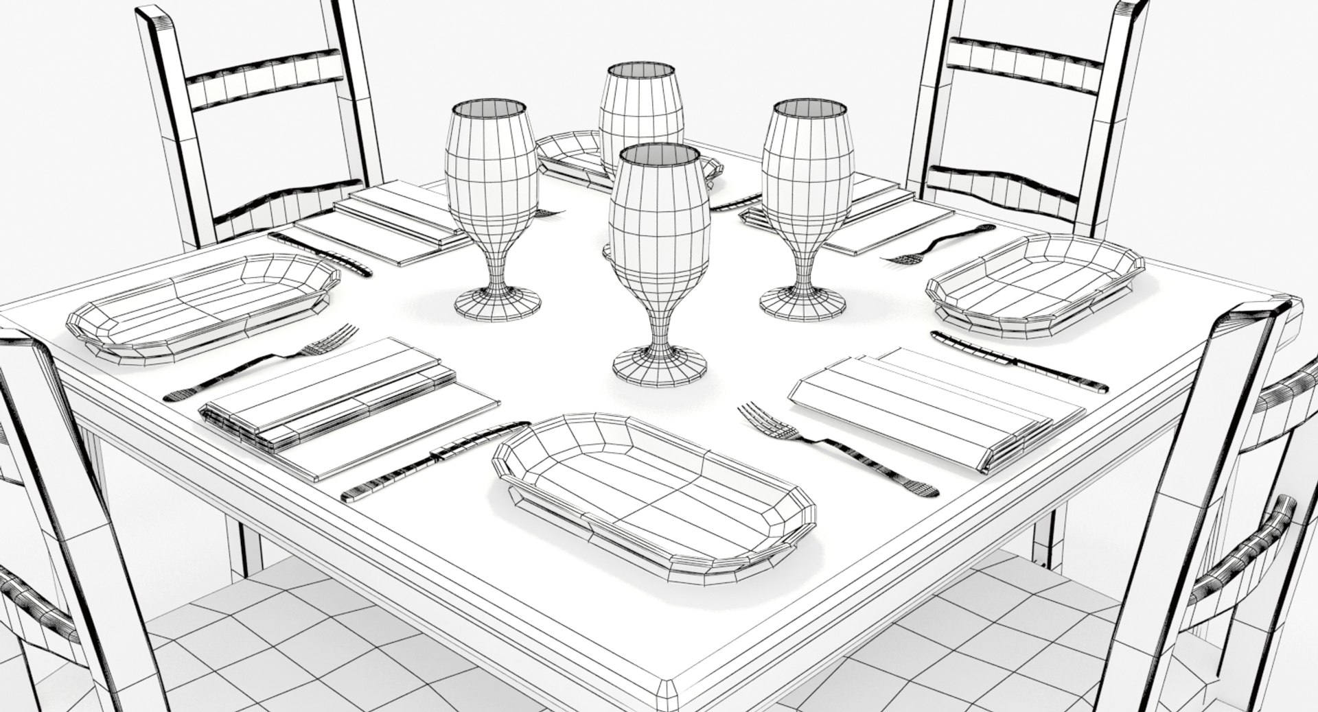 Restaurant dining table set model - TurboSquid 1412255