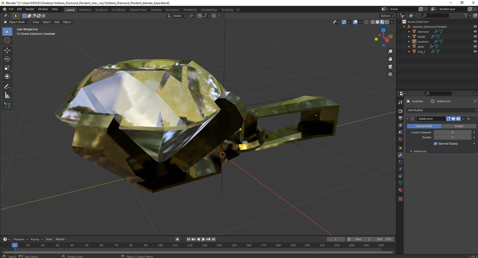 3D Model Solitaire Diamond Pendant - TurboSquid 2133290