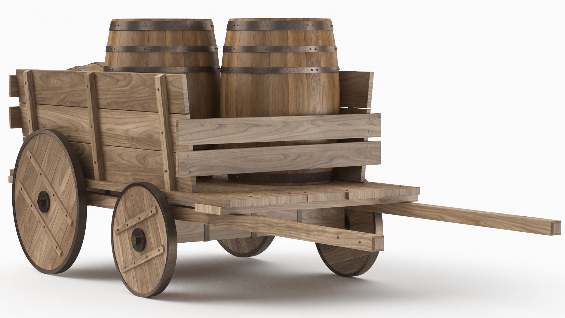 Wooden Cart With Barrels Model - TurboSquid 2153915