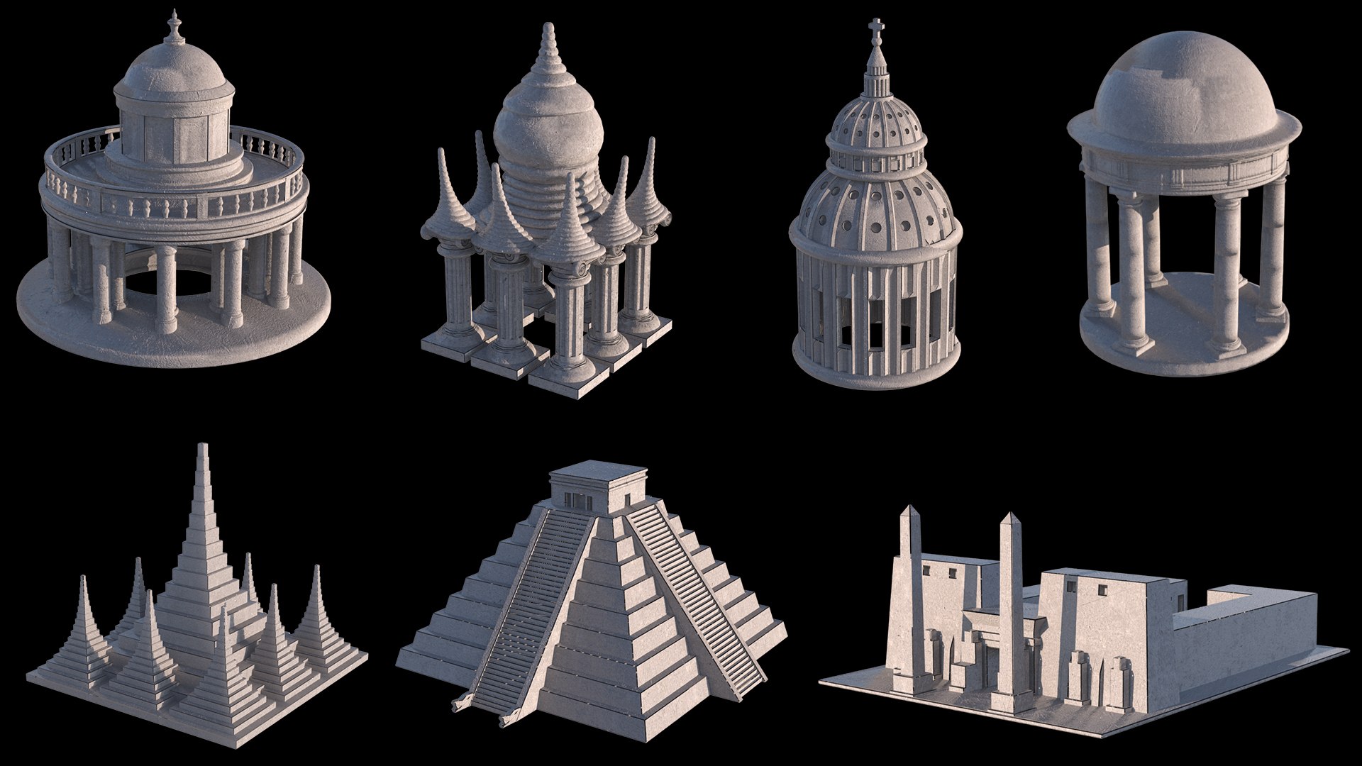 Eight Temple Buildings 3D - TurboSquid 1982319