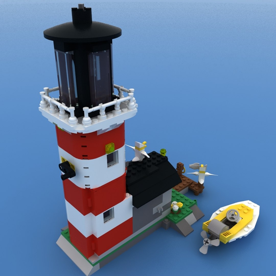 lighthouse light island lego 3d model