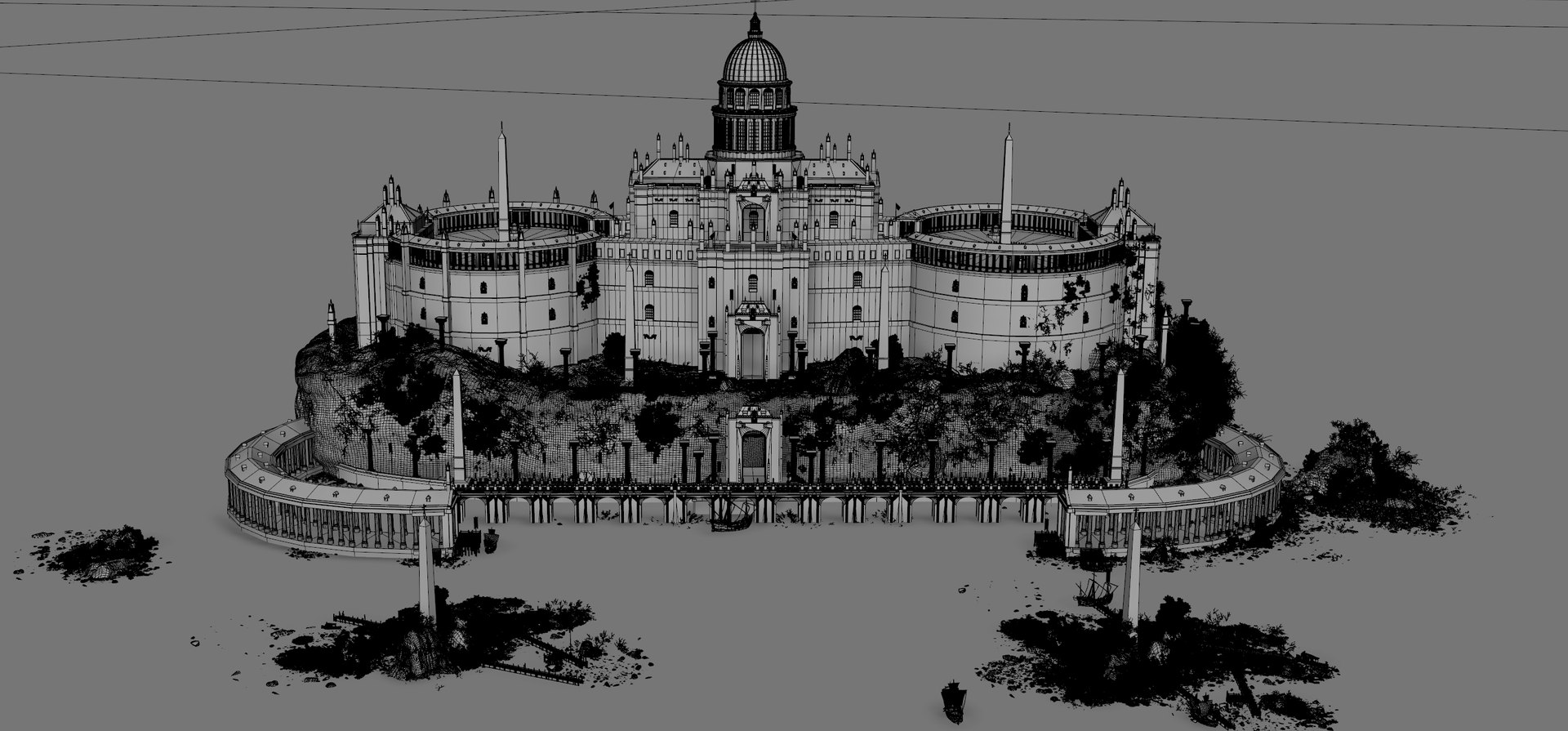 Fantasy Dome Island Castle Environment 3D - TurboSquid 2232418
