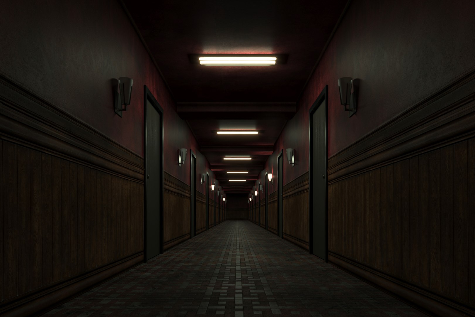 3D Low Poly Scary Dark Old Red Corridor Model - TurboSquid 2015802