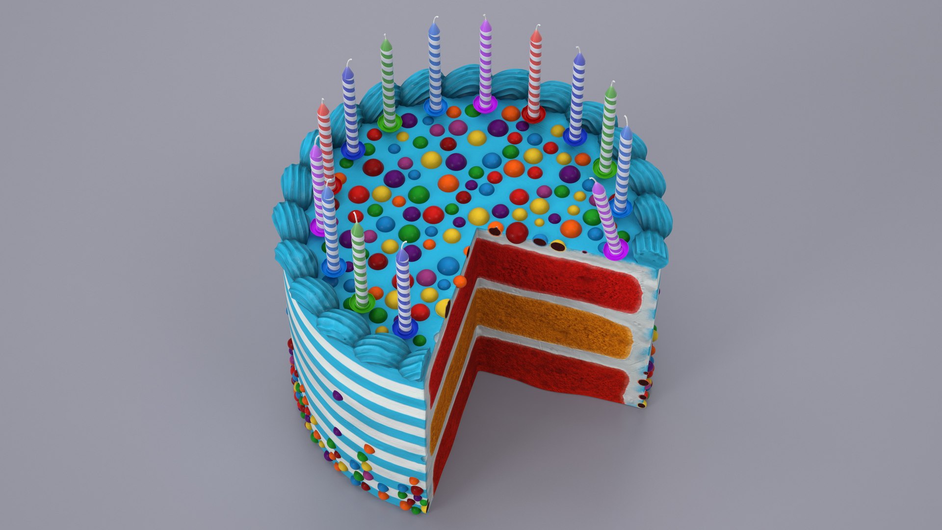 3D Model Birthday Cake With Slice Removed - TurboSquid 2193571