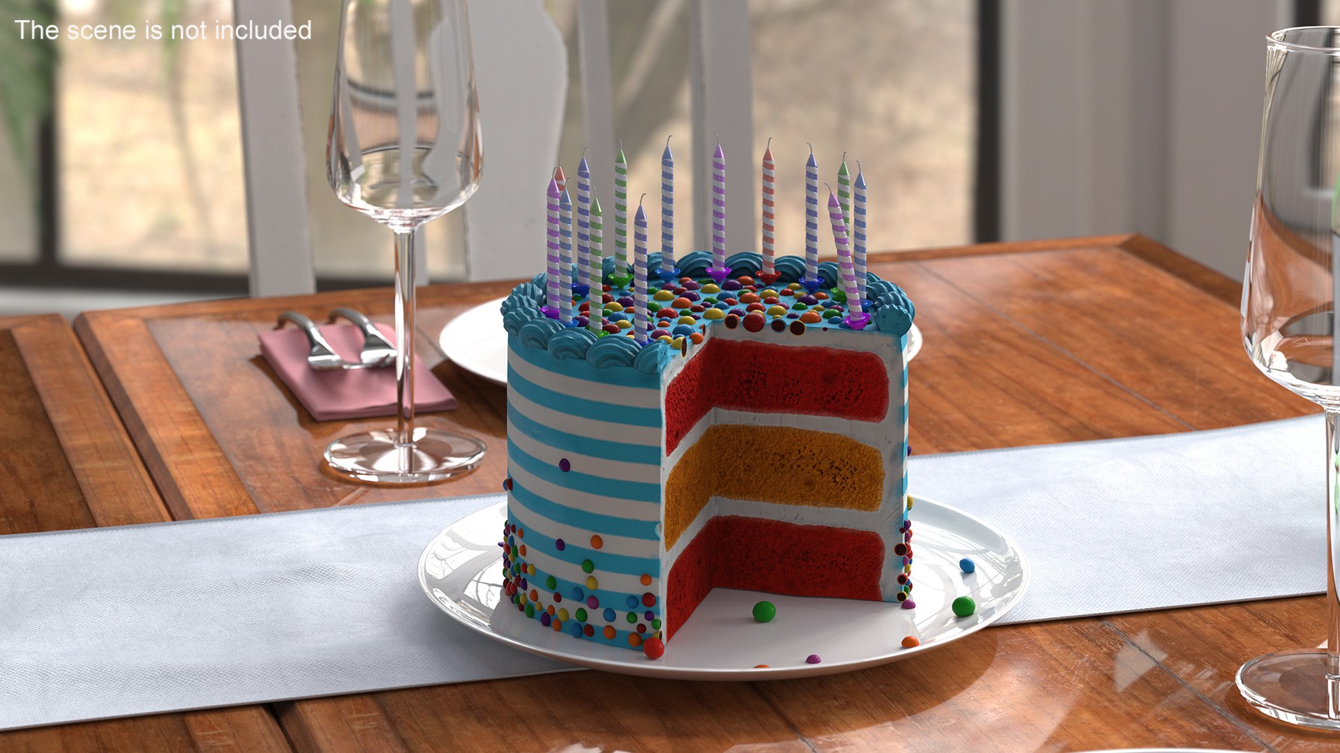 3D Model Birthday Cake With Slice Removed - TurboSquid 2193571