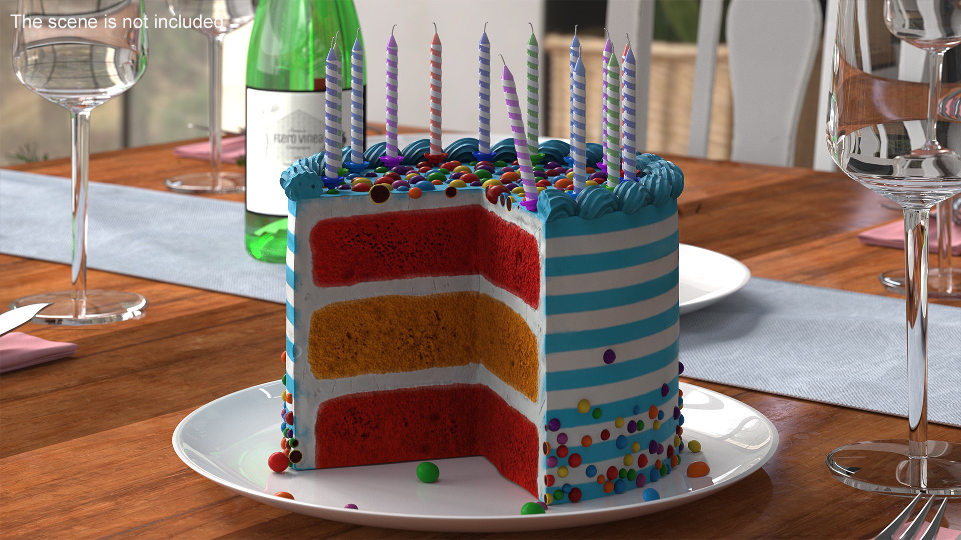 3D Model Birthday Cake With Slice Removed - TurboSquid 2193571