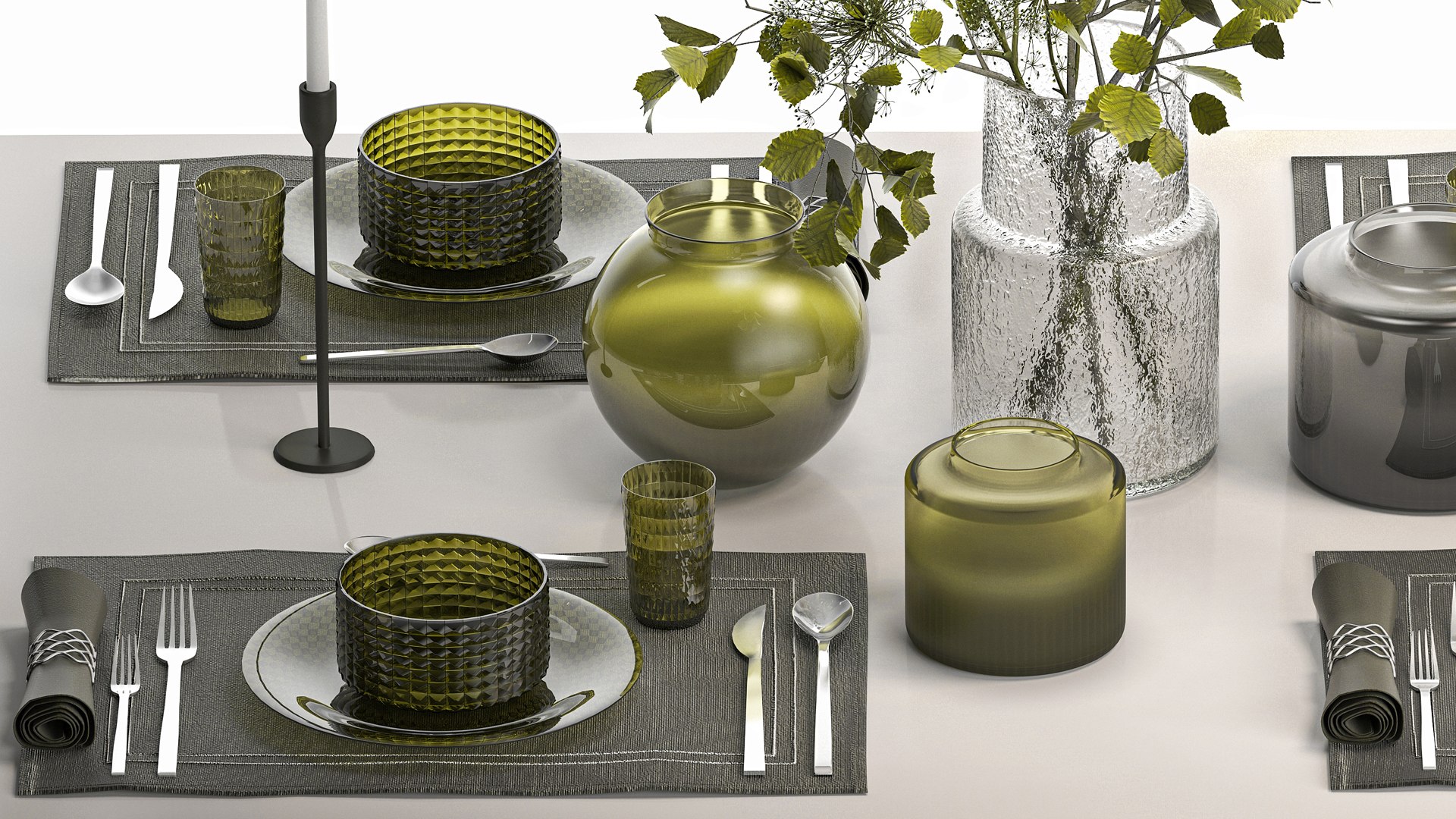 Stylish Table Setting For 4 Persons With A Bouquet 3D - TurboSquid 1903569