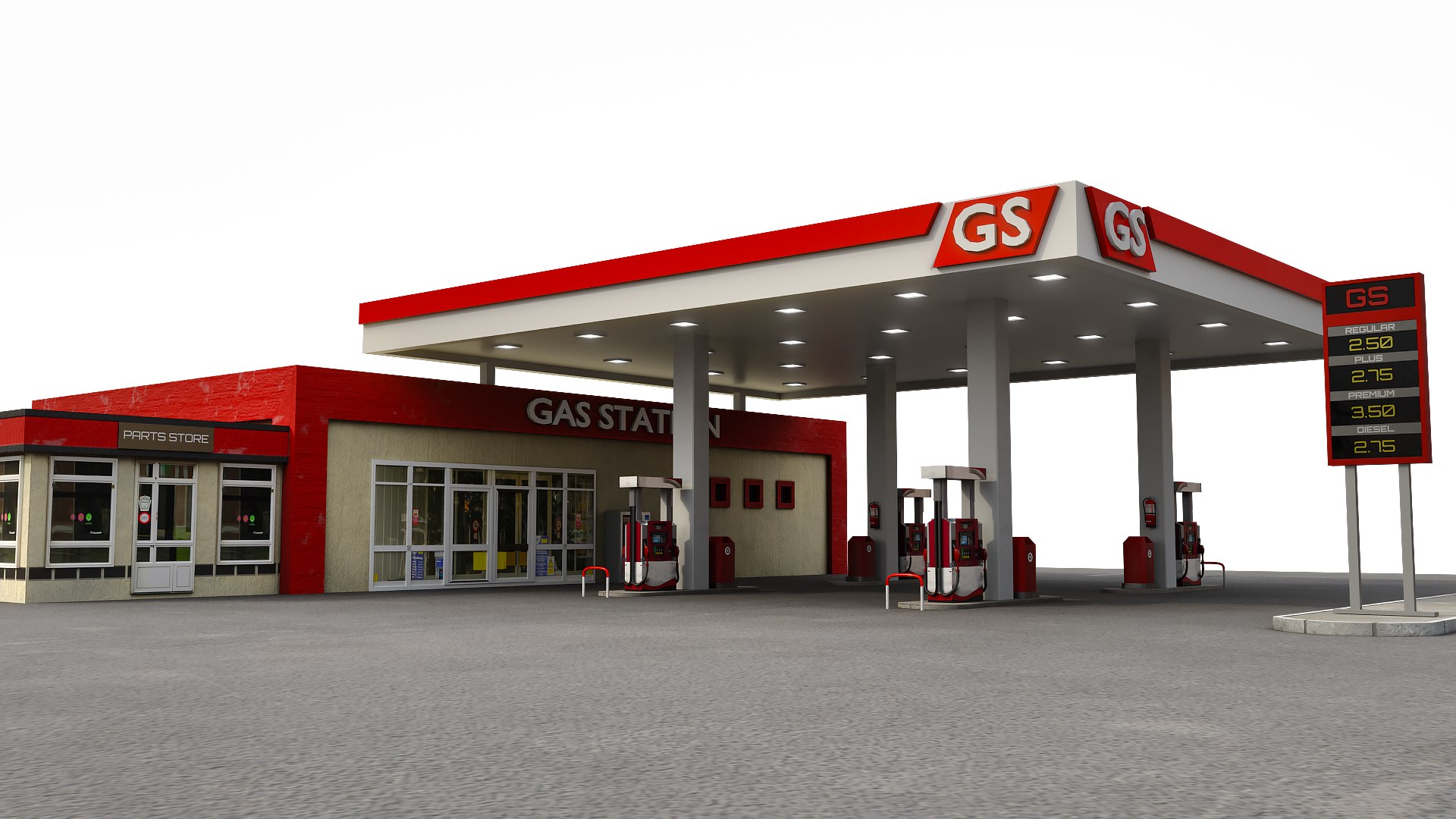 Gas Station Low poly 3D 모델 - TurboSquid 2058283