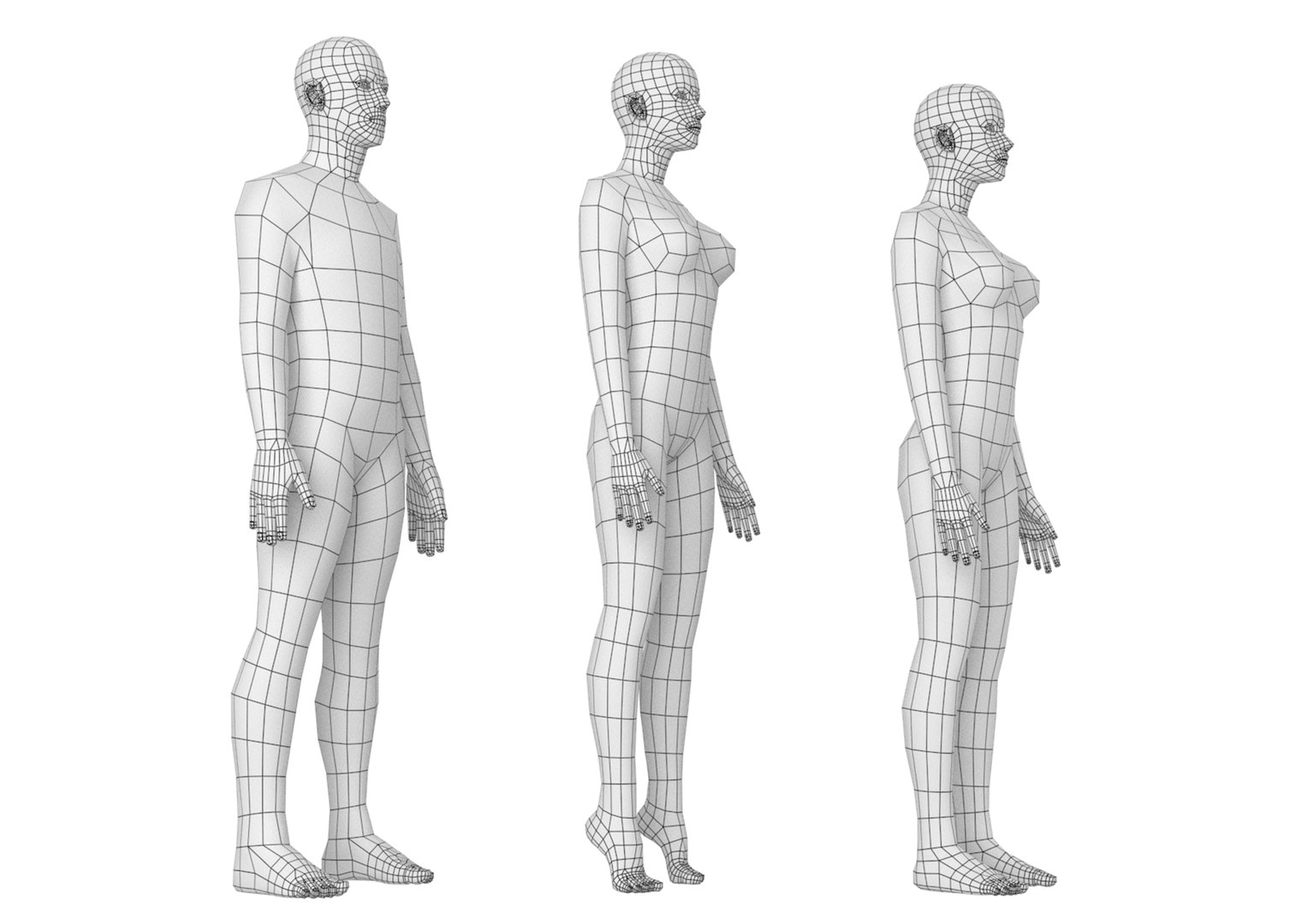 3D Natural Male And Female In Rest Pose Base Mesh Model - TurboSquid ...