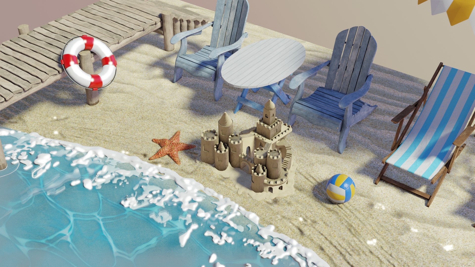 3D Model Beach Fragment Scene PBR - TurboSquid 1999681