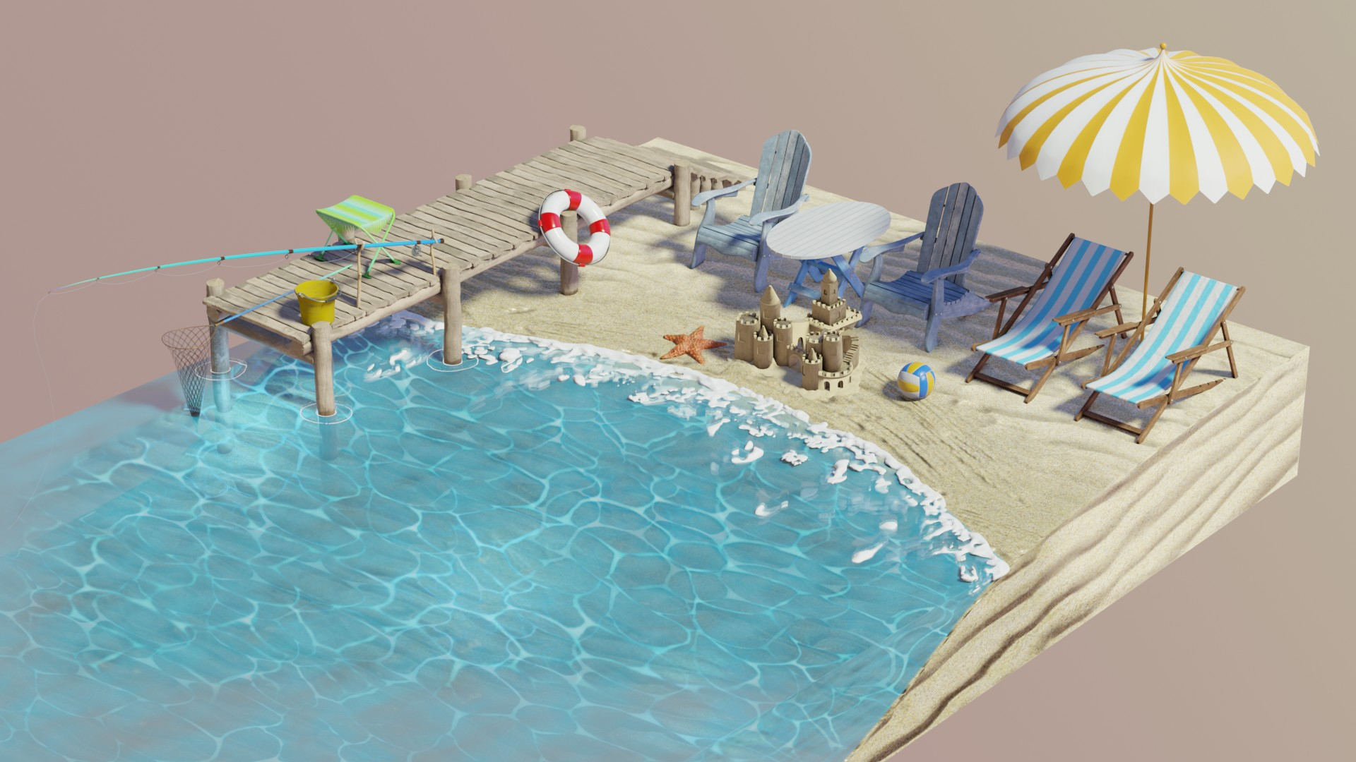 3D Model Beach Fragment Scene PBR - TurboSquid 1999681