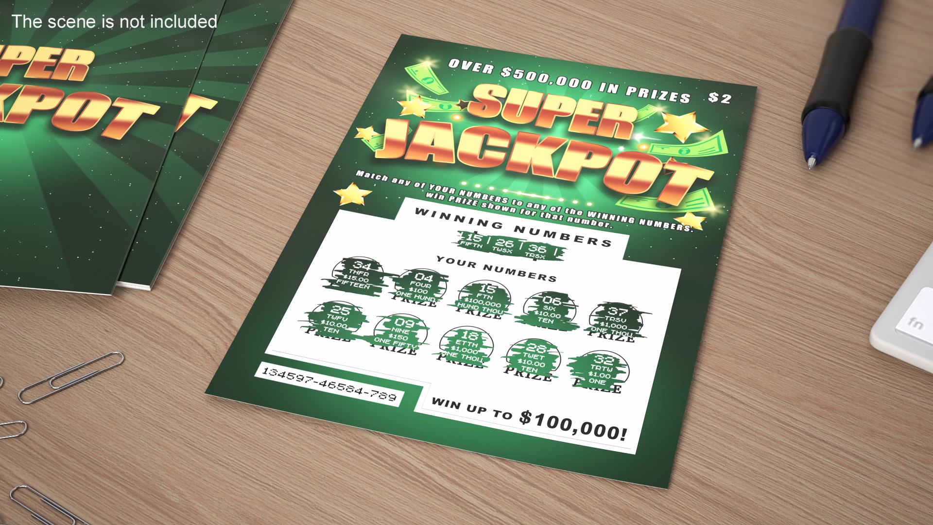 3D Super Jackpot Scratch Off Ticket With Erased Scratchcard ...