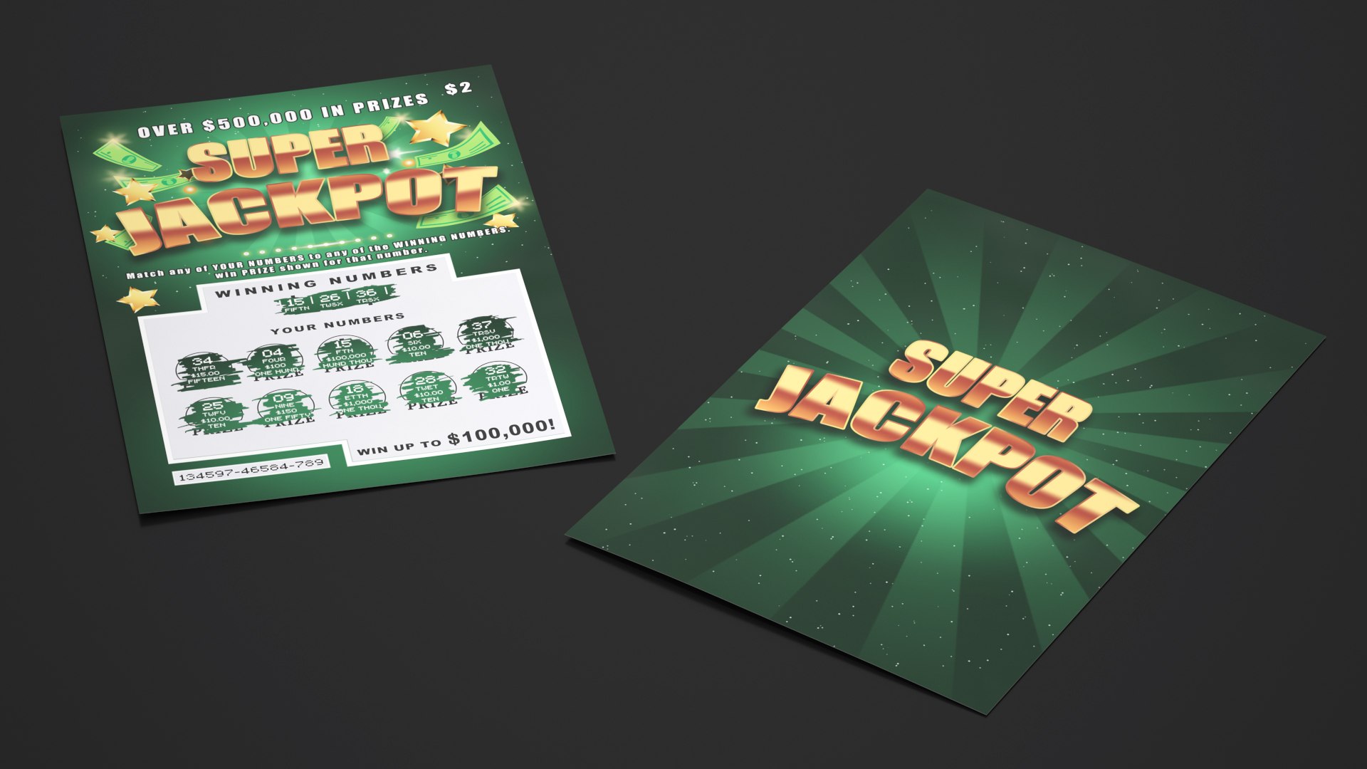 3D Super Jackpot Scratch Off Ticket With Erased Scratchcard ...