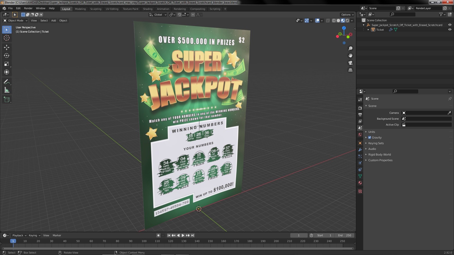 3D Super Jackpot Scratch Off Ticket With Erased Scratchcard ...