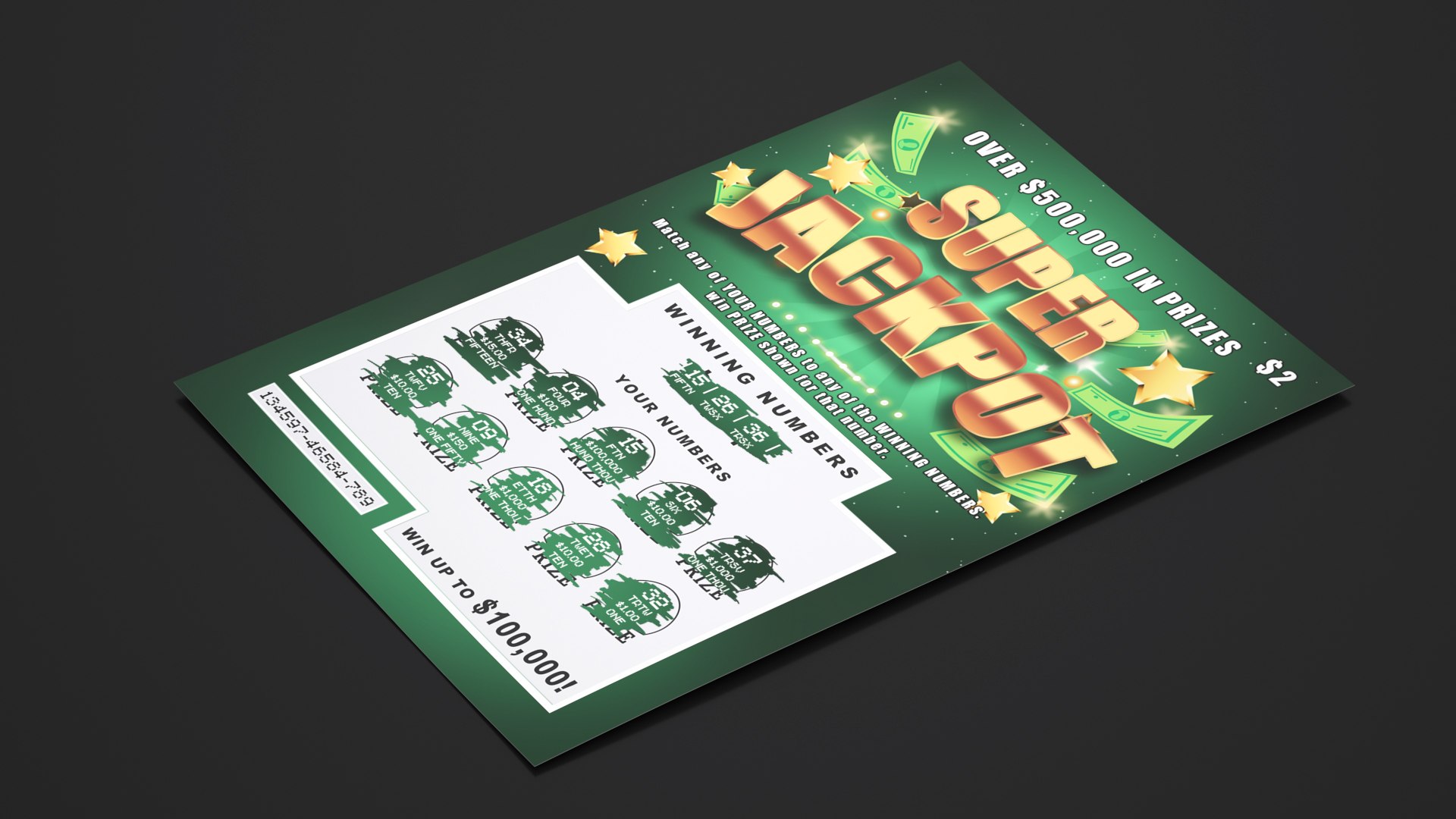 3D Super Jackpot Scratch Off Ticket With Erased Scratchcard ...