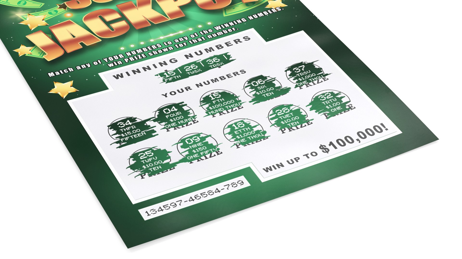 3D Super Jackpot Scratch Off Ticket With Erased Scratchcard ...