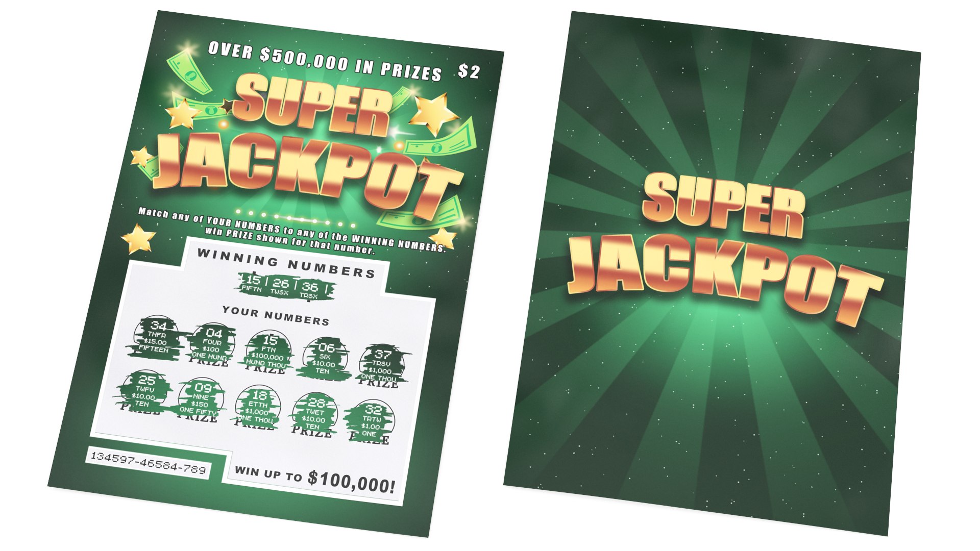 3D Super Jackpot Scratch Off Ticket With Erased Scratchcard ...