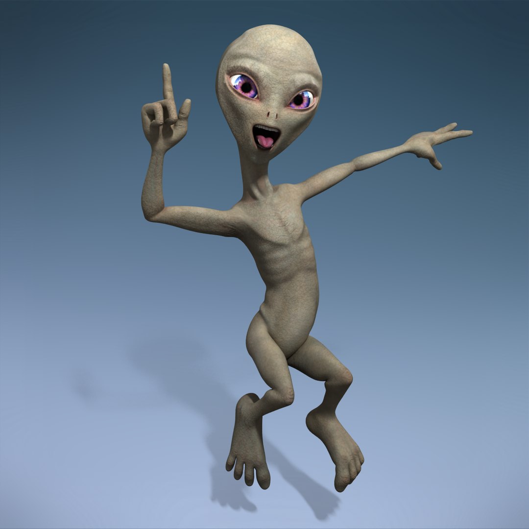 3d grey alien rigged character